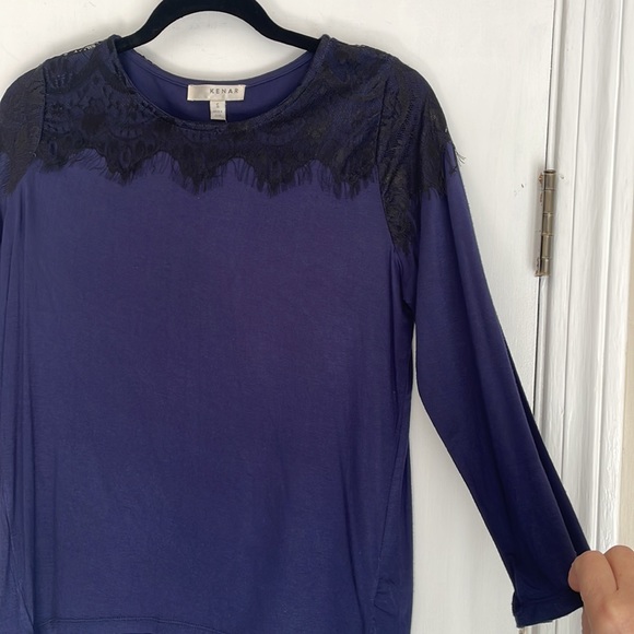 Kenar | Tops | Nwt Kenar Smoky Blue Knit Top With Black Lace Small ...